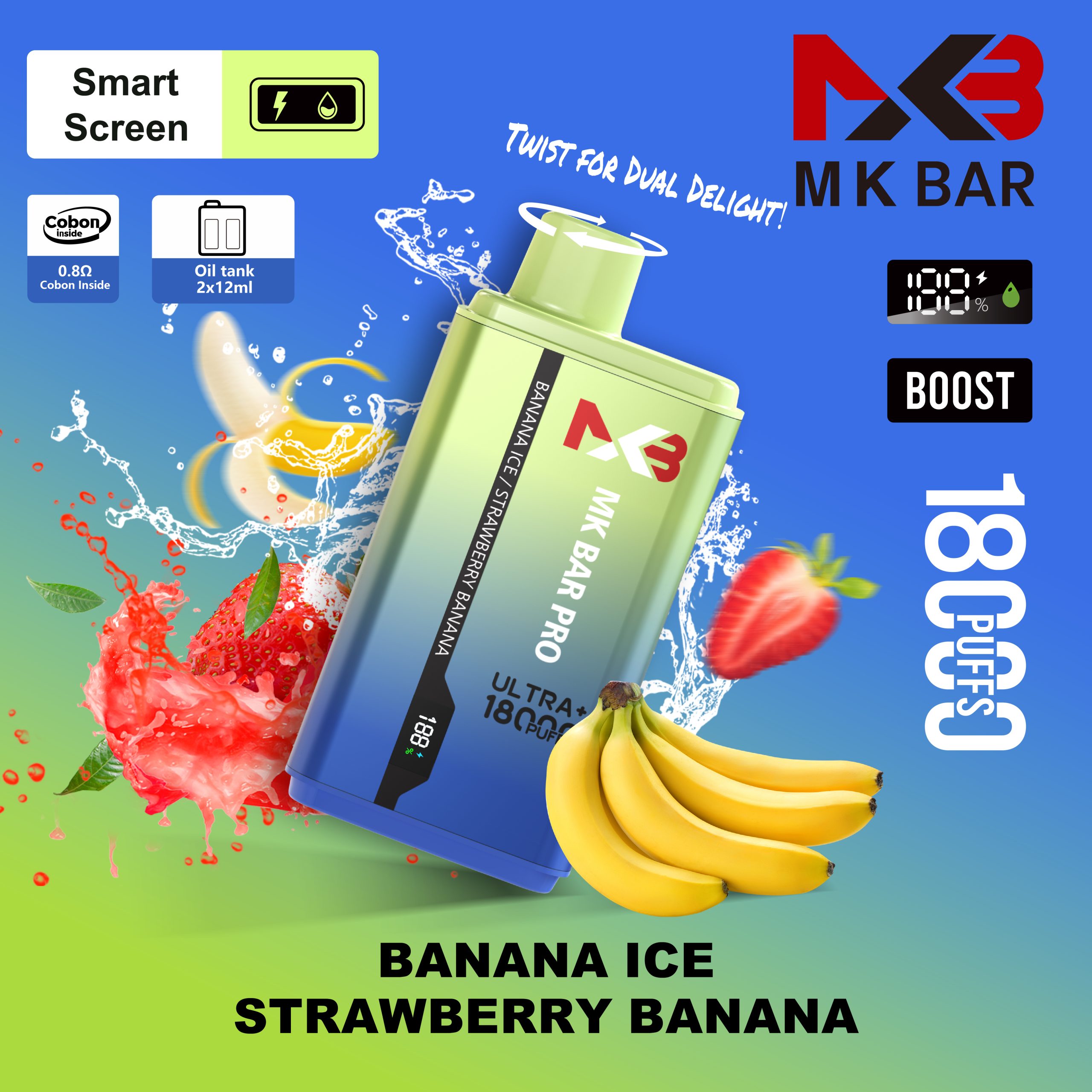 MK Bar Pro Ultra+ 18000 Puffs Banana Ice / Strawbery banana - King Of ...