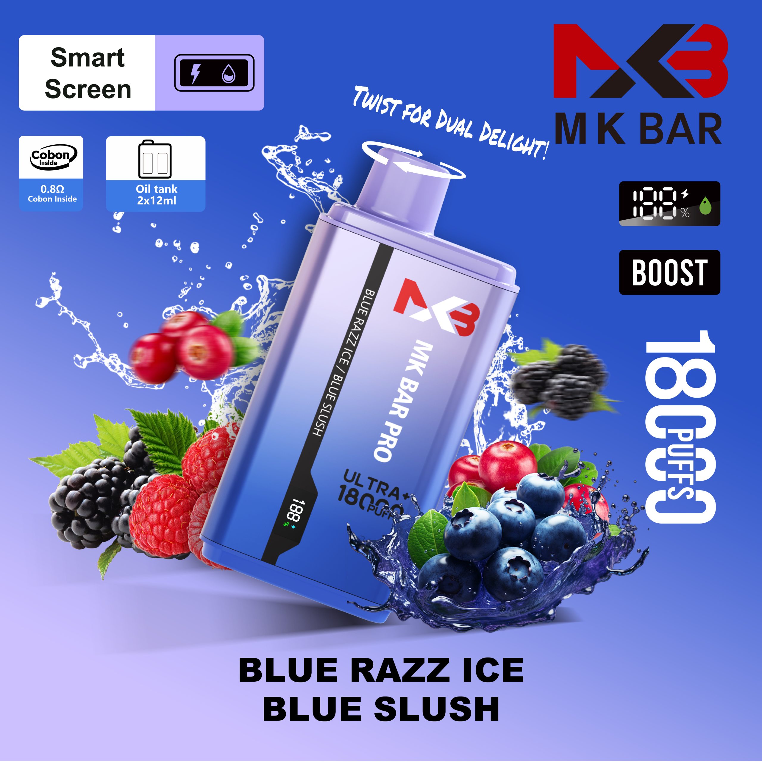 MK Bar Pro Ultra+ 18000 Puffs Blue Razz Ice / Blue Slush – King Of Pod UK